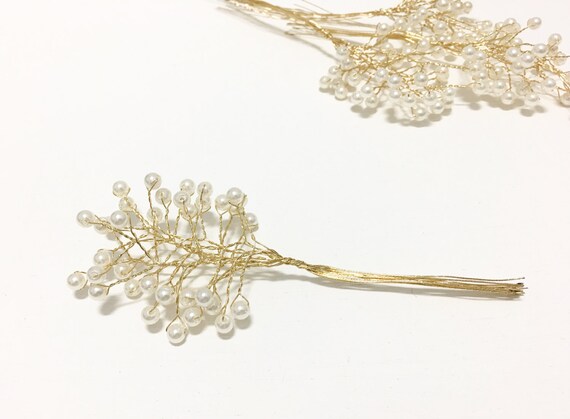 3 Sets 6mm CREAM GOLD Pearl Picks Artificial Flowers | Etsy