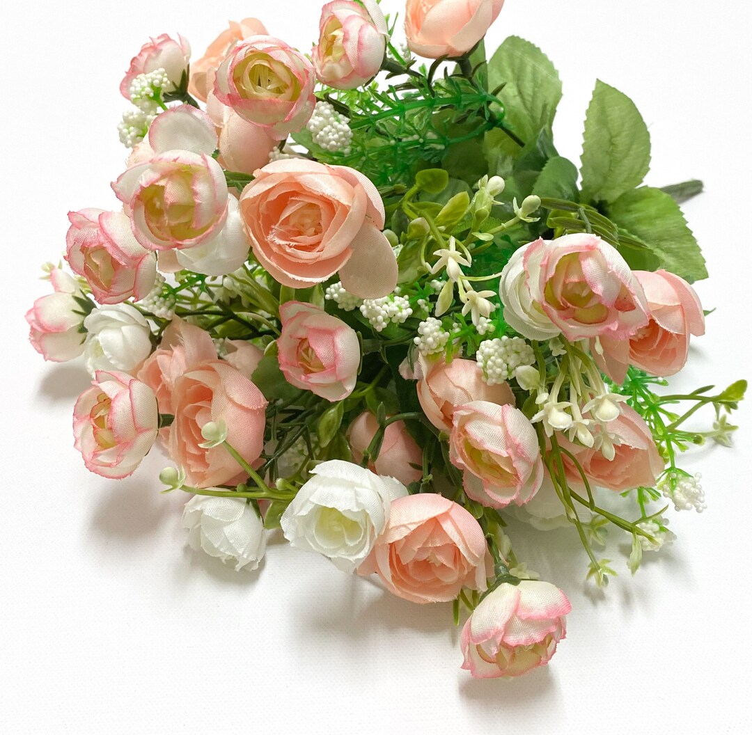 PINK and White Artificial Mini Ranunculus Bush - Artificial Flower Bush ...