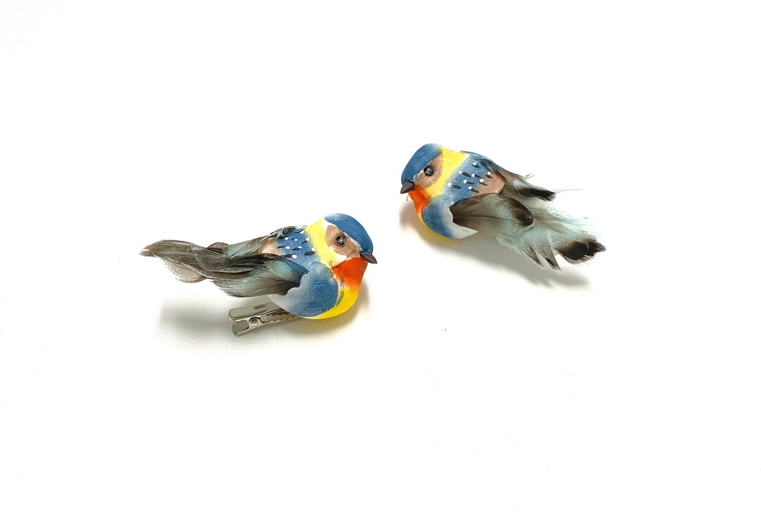 Two Artificial Blue Yellow Birds - Embellishment, Home Decor, Wedding ...