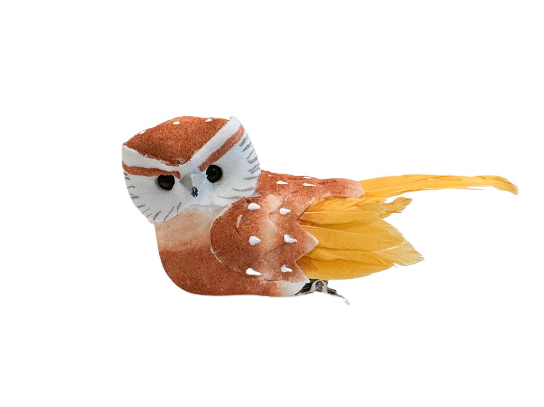 Decorative Orange Brown Foam Feather Artificial Owl on Clip - Craft ...