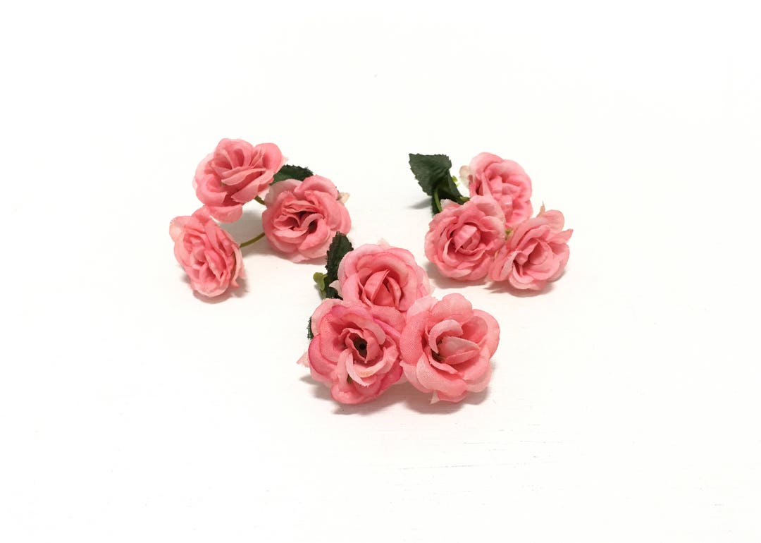 9 CORAL PINK Artificial Mini Roses on Short Stems Artificial Flowers ...