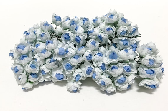 Artificial Flowers 144 Small Roses in Blue and White VERY - Etsy