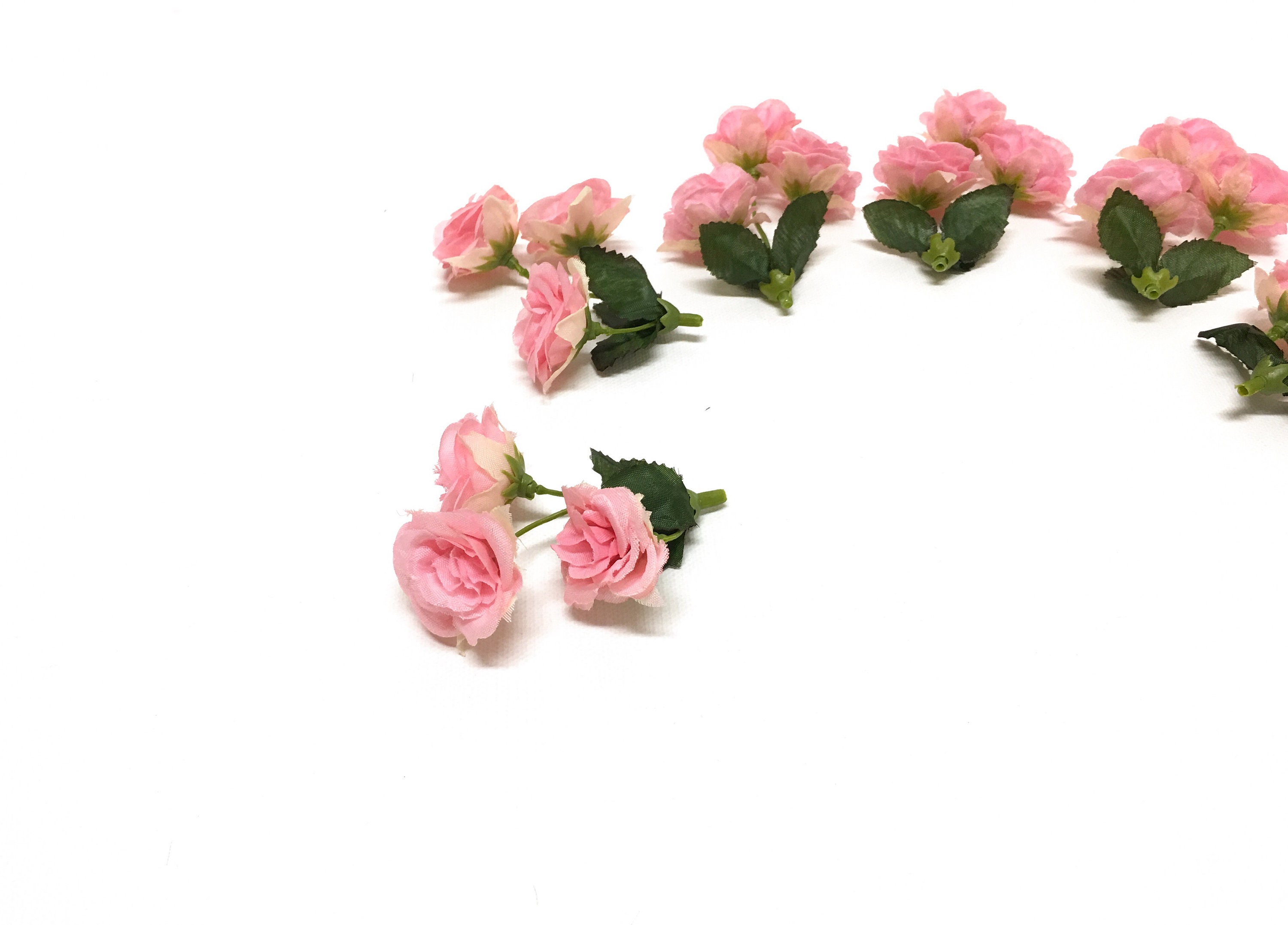 18 Pink Artificial Mini Roses On SHORT STEMS Artificial | Etsy