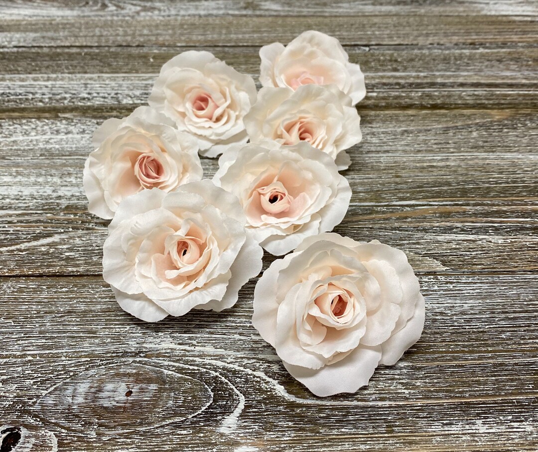 7 Artificial IVORY Blush Pink Roses - Silk Flowers, Artificial Flowers ...