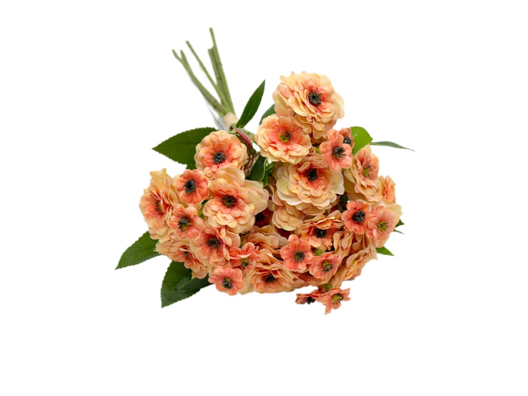 Artificial PEACH Primrose Bouquet- Pompon Roses, Silk Flowers ...