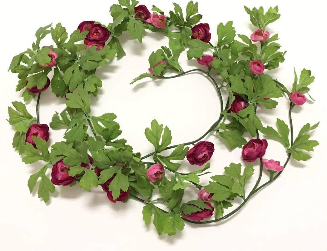 6 Ft FUCHSIA Pink Mini Ranunculus GARLAND Wedding Crowns, Wreath ...