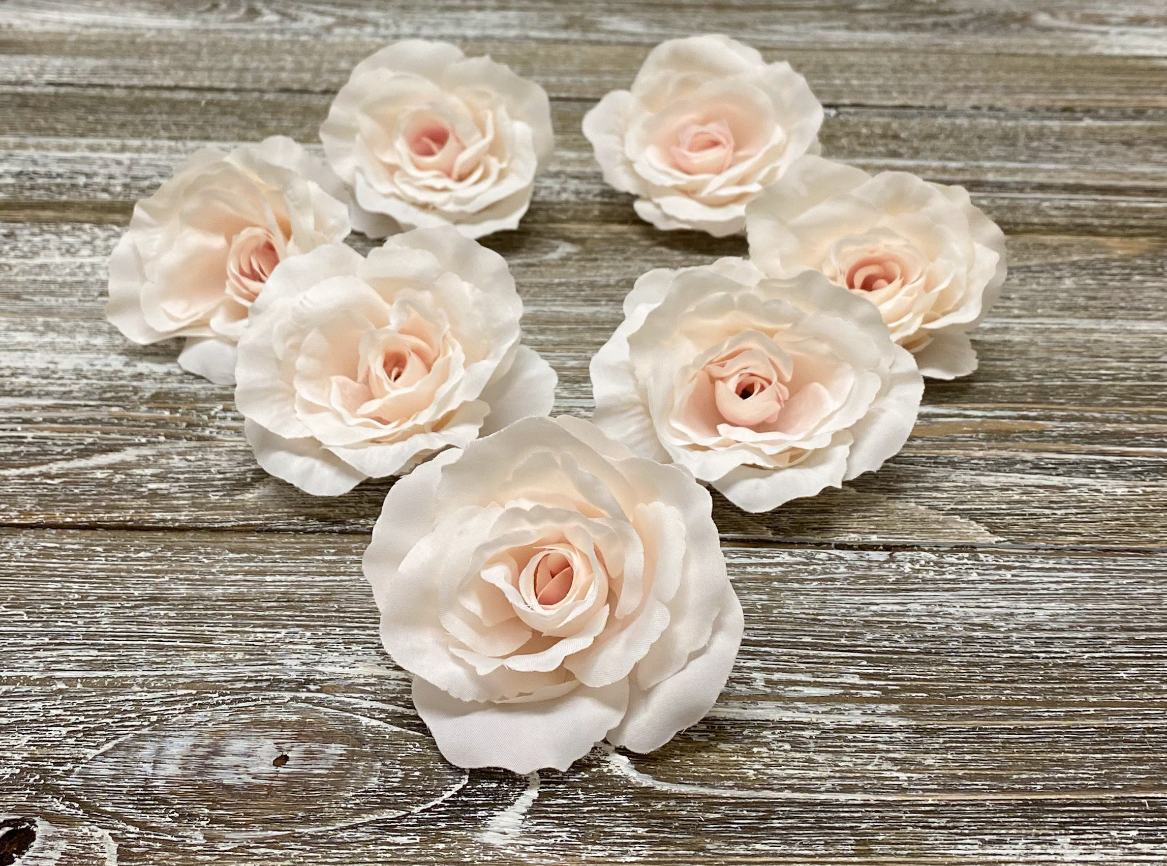 7 Artificial IVORY Blush Pink Roses - Silk Flowers, Artificial Flowers ...