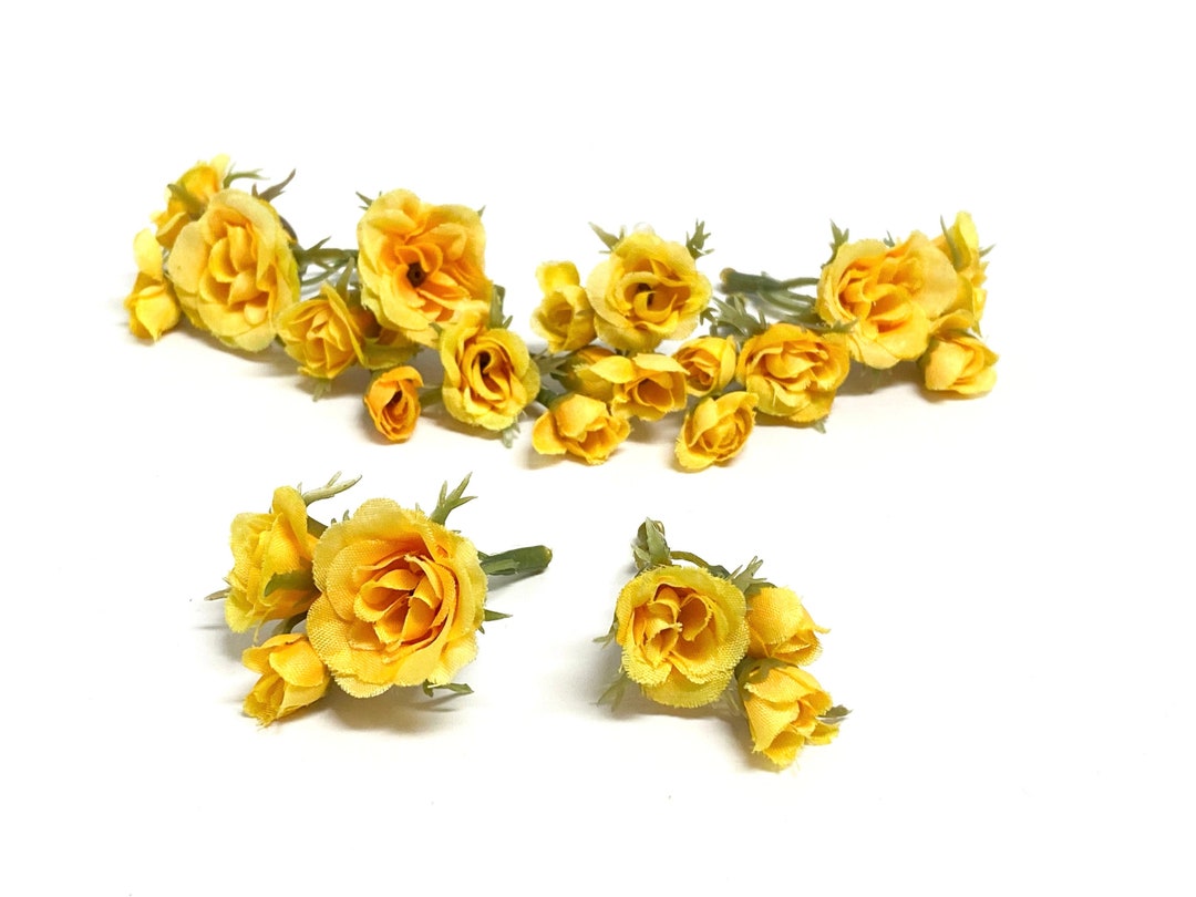 24 Tiny YELLOW ORANGE Mini Roses artificial Flowers, Silk Flowers ...