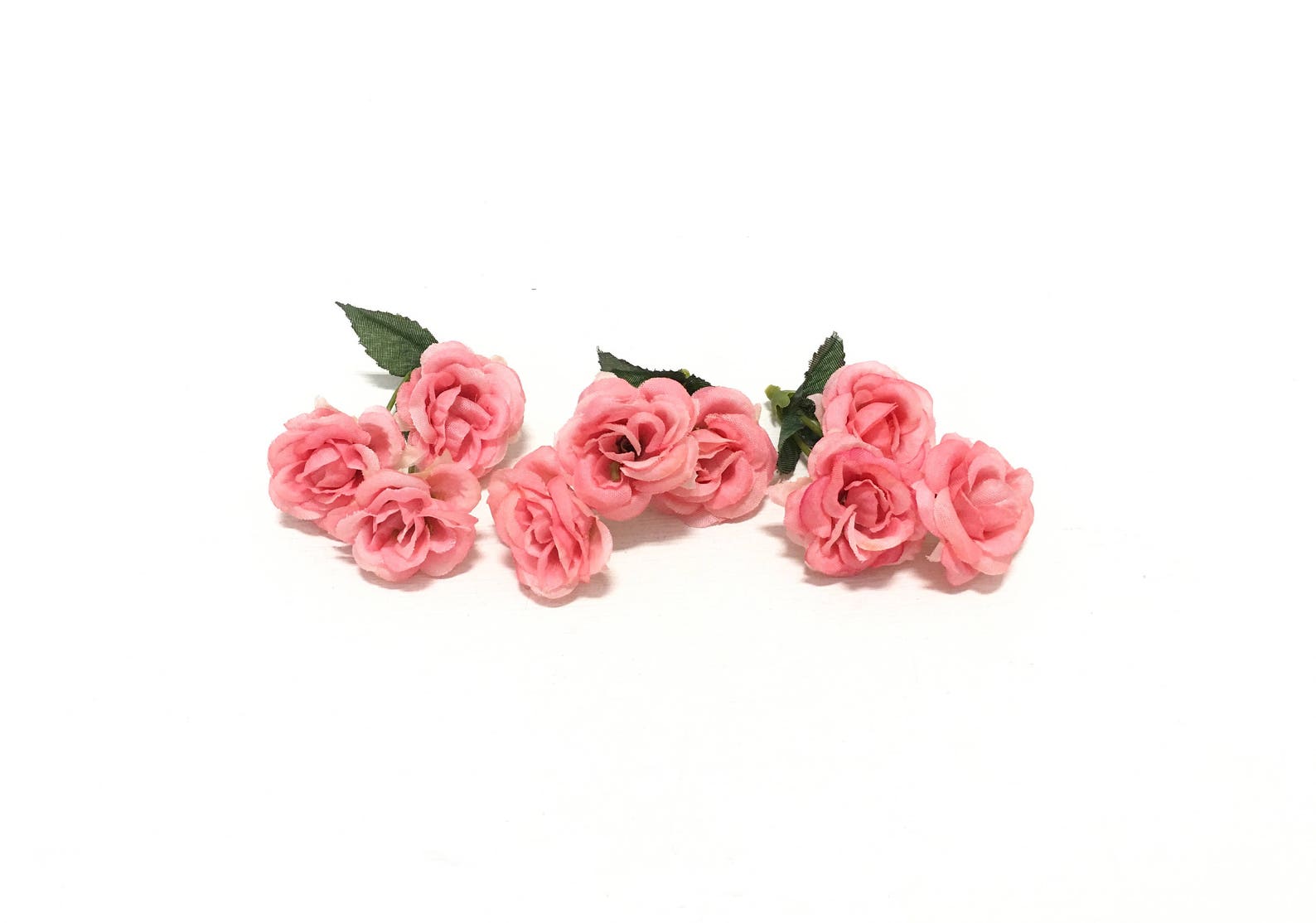 9 CORAL PINK Artificial Mini Roses on Short Stems - Artificial Flowers ...