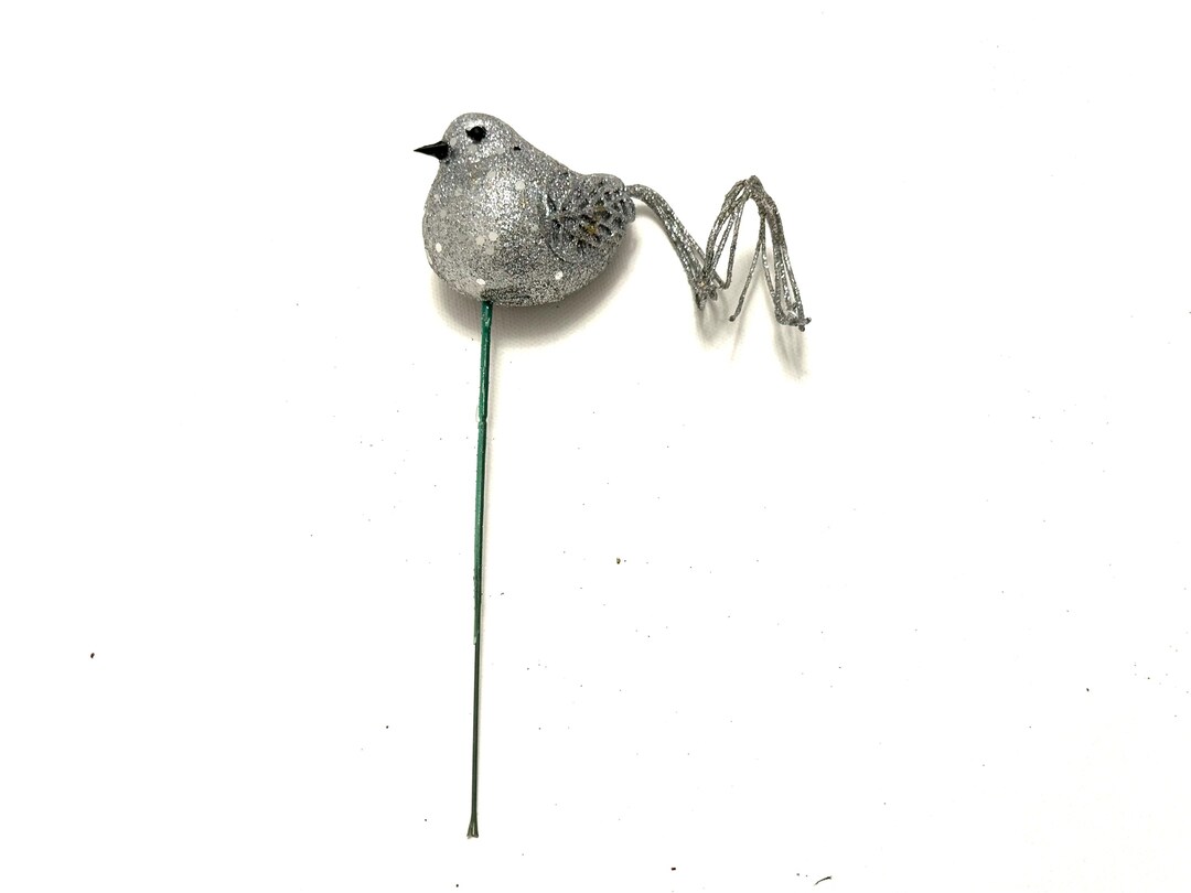 Artificial Silver Glitter Bird on Pick - Craft Embellishment - Home ...