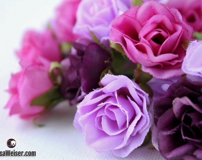 34 SMALL Artificial Sweetheart Roses Shades of Purple Miniature ...