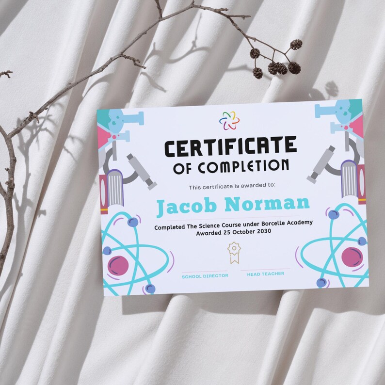 Science Certificate of Completion Template | Editable PDF for Students ...