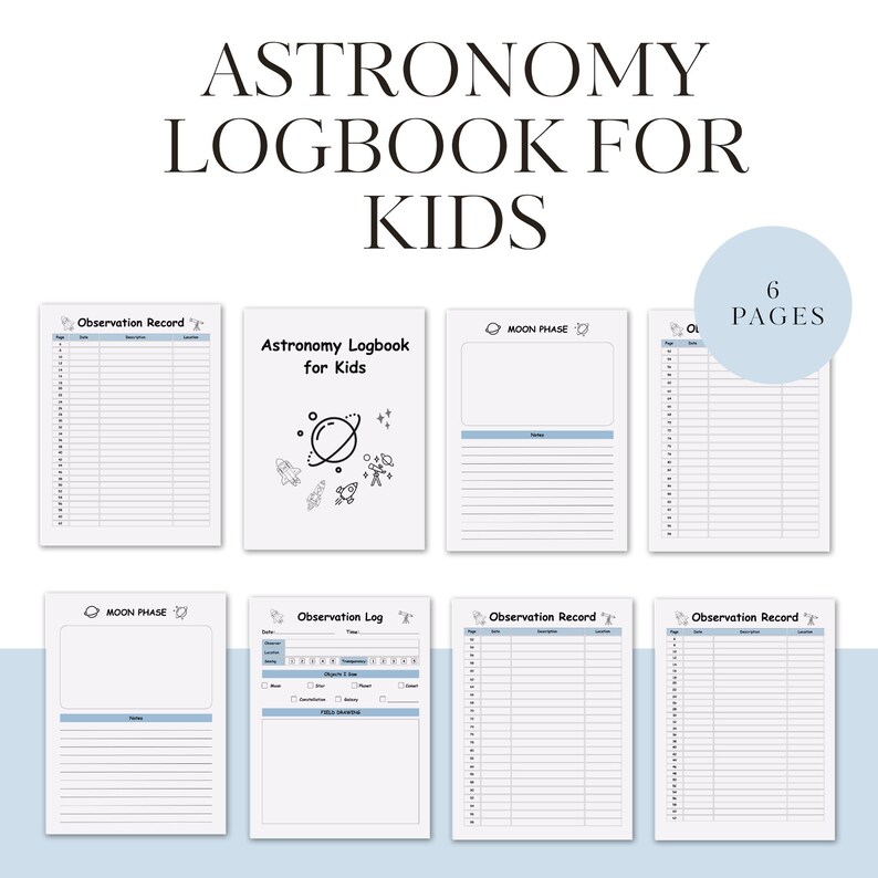 Printable Astronomy Logbook for Kids, Night Sky Journal, Space ...