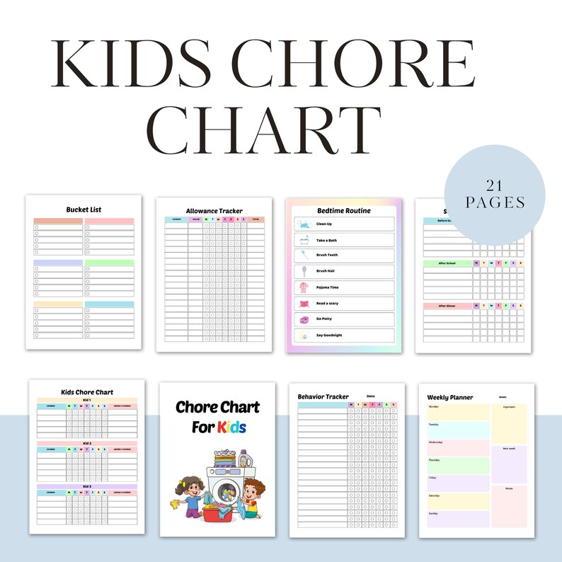 Printable Kids Chore Chart Template, Editable Weekly Responsibility ...