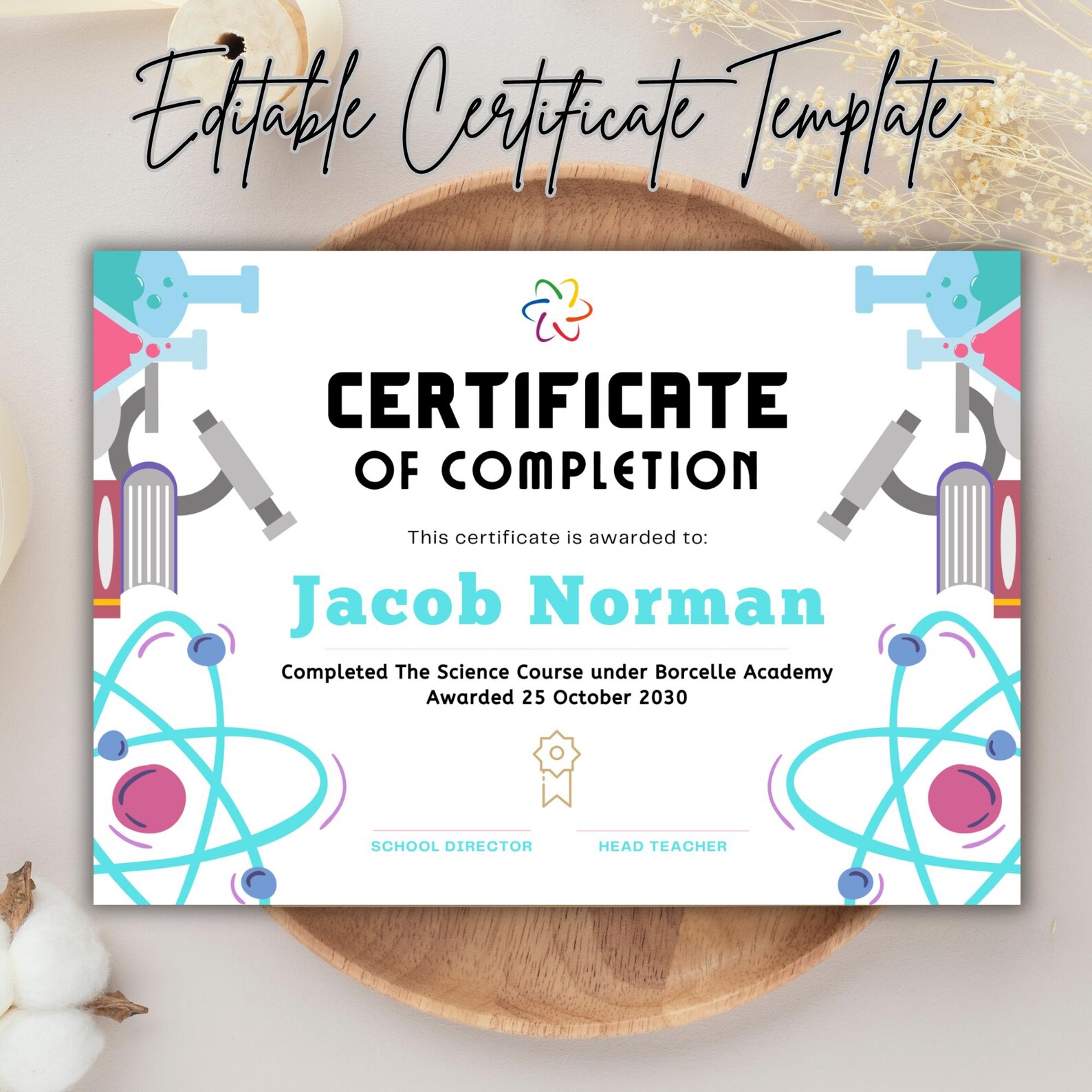 Science Certificate of Completion Template | Editable PDF for Students ...
