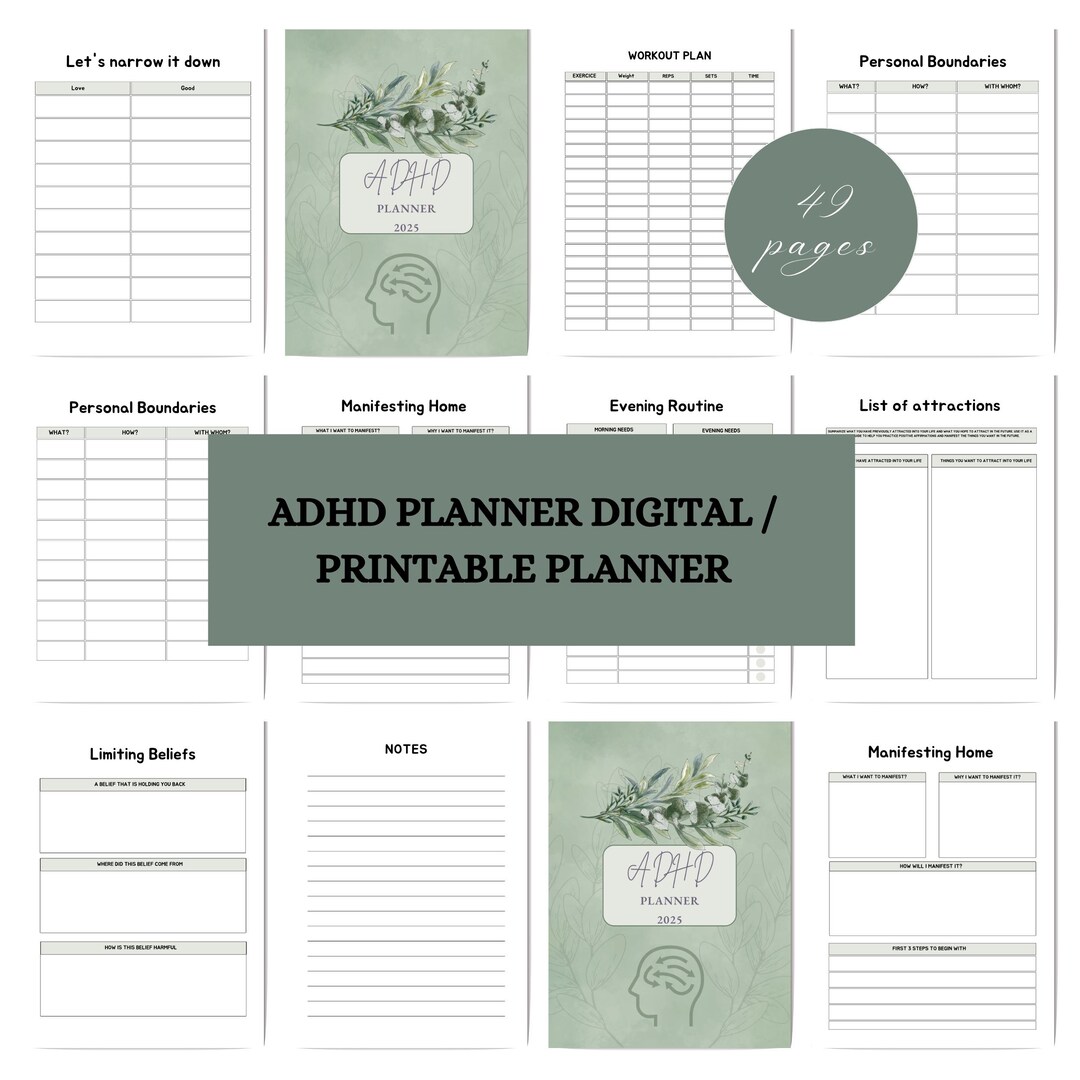 ADHD Planner Printable | Focus Tracker, Daily Routines, Task Organizer ...