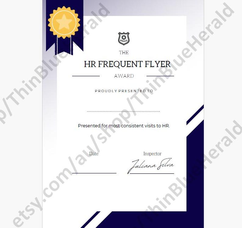 Funny Police Awards | Printable Certificate for Coworker | Dark Humour ...
