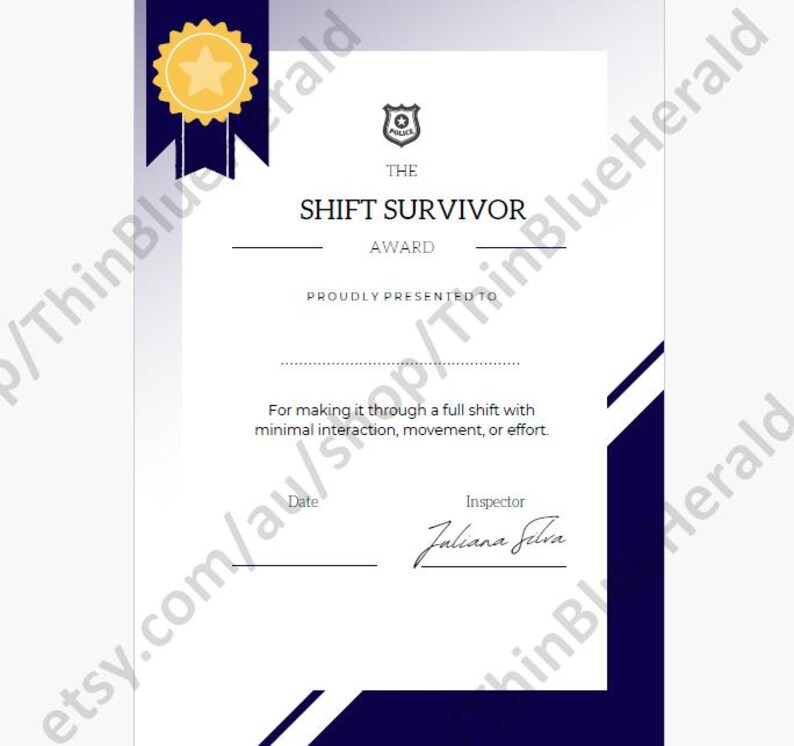 Funny Police Awards | Printable Certificate for Coworker | Dark Humour ...
