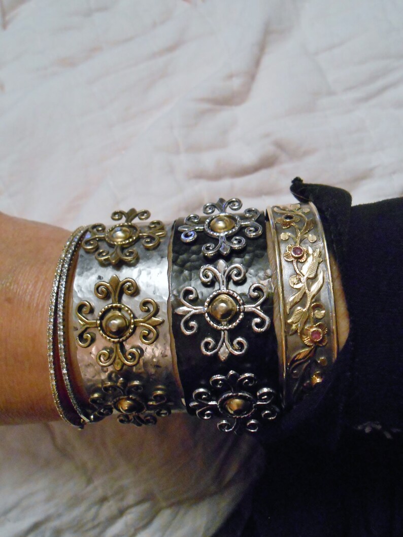 Junk Gypsy Style Silver Hammered Cuff Only with Gold | Etsy