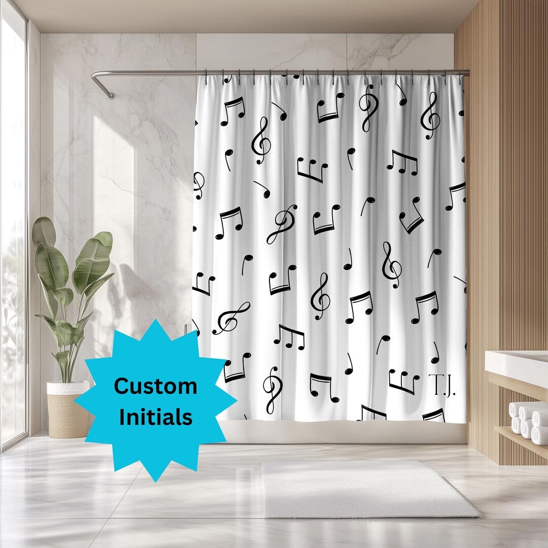 Hidden Custom Initials Music Notes Shower Curtains Minimalist Simple ...