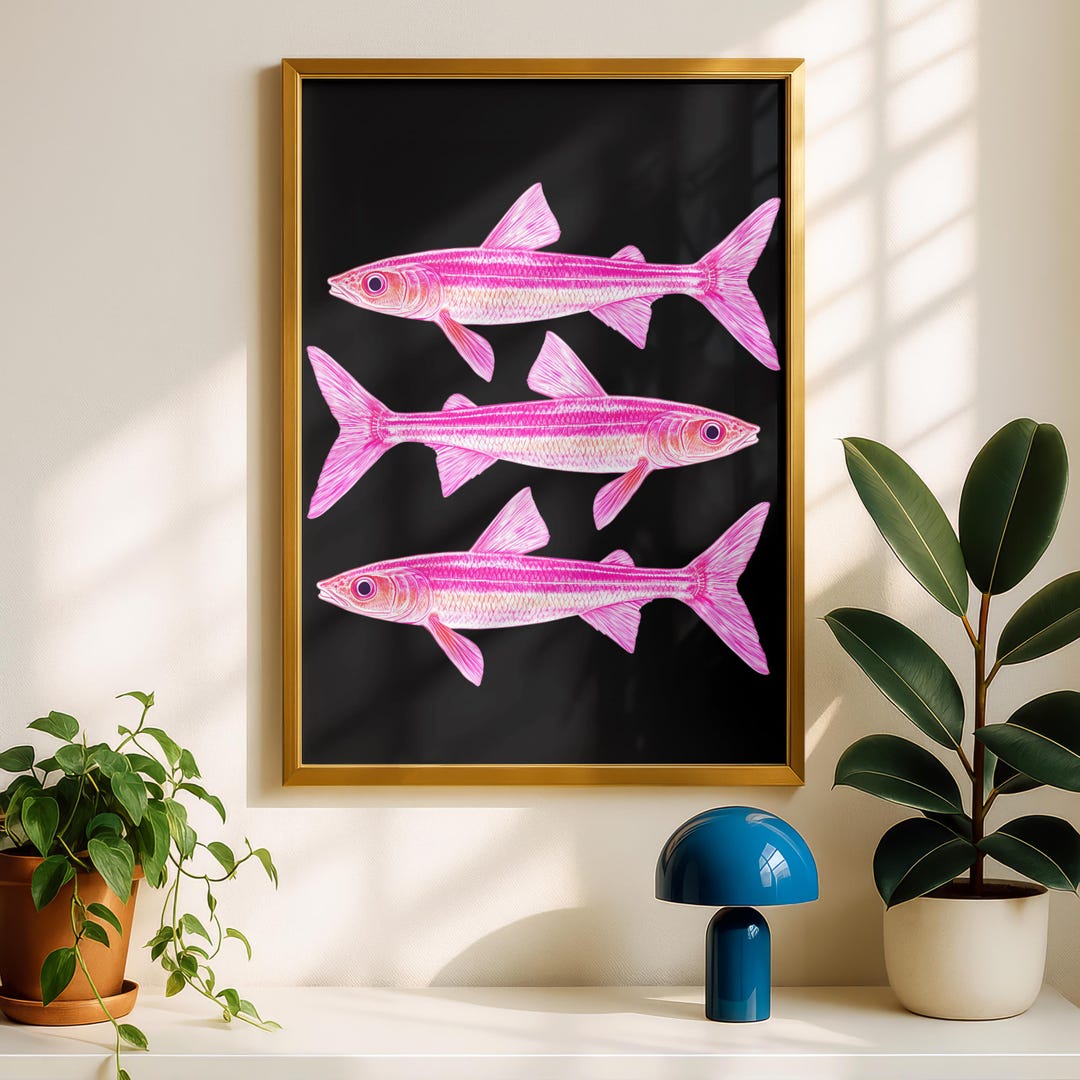 Pop Art Sardine Wall Art, Neon Pink Sardines Poster, Vibrant Kitchen ...