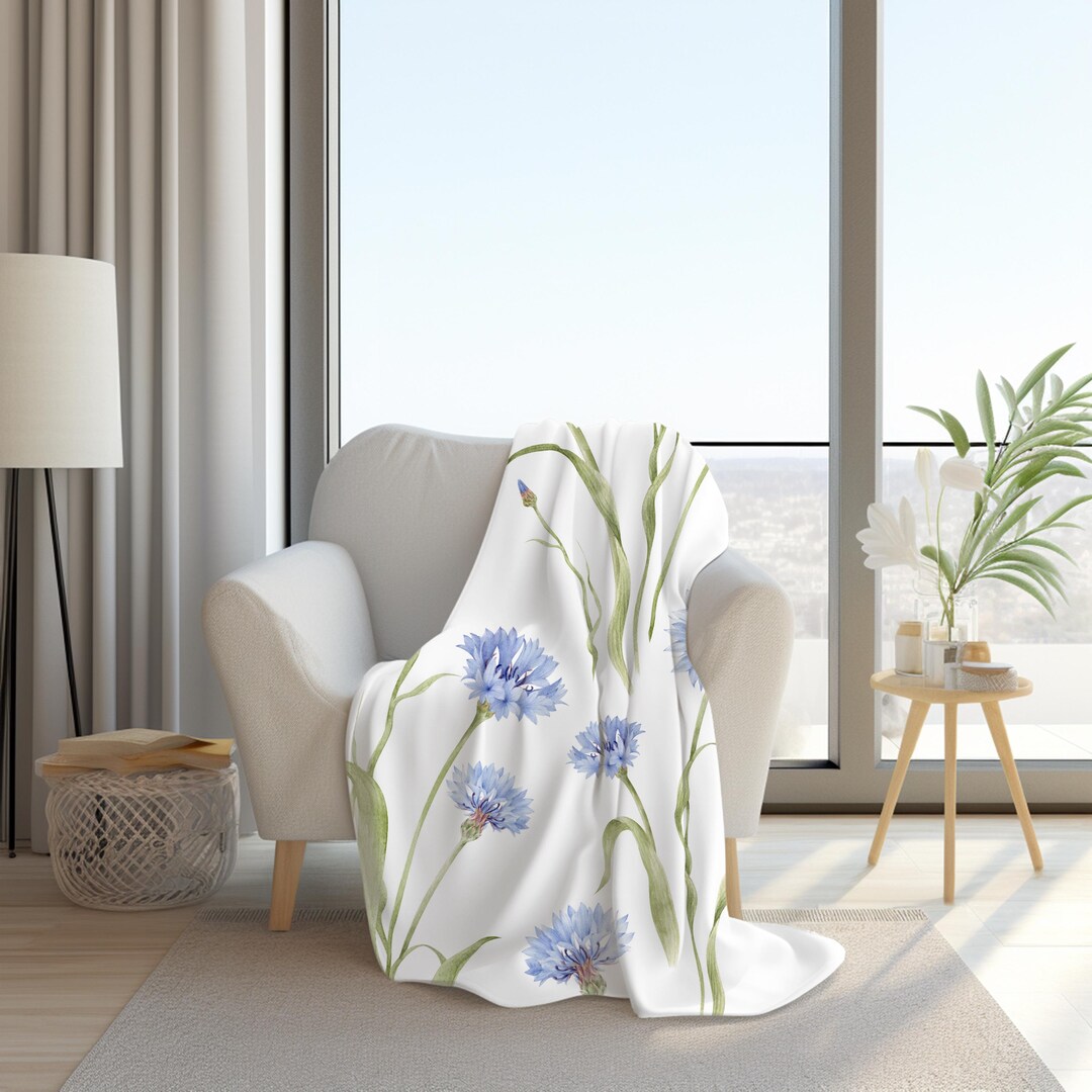 Cornflower Dreams Luxurious Watercolor Floral Velveteen Plush Blanket ...
