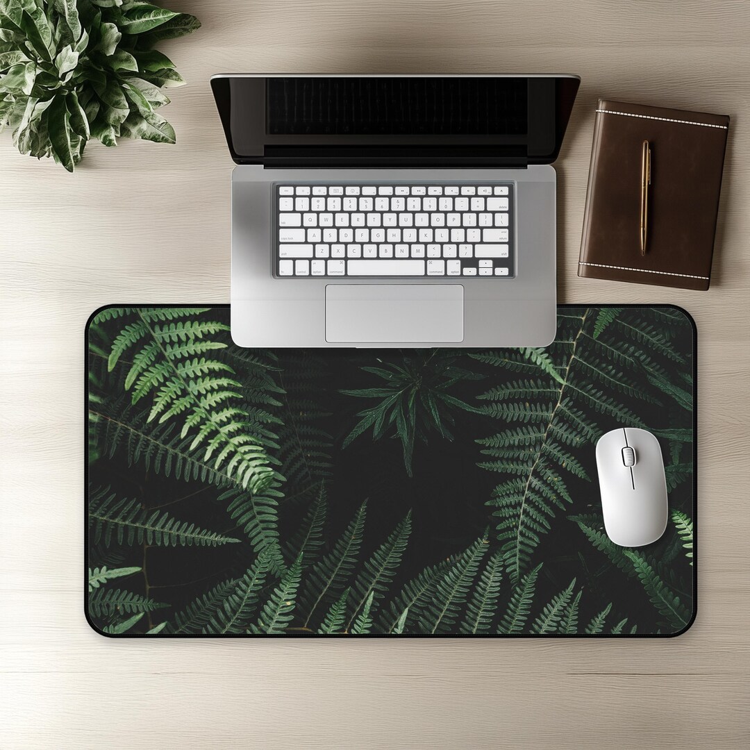Tropical Fern Botanical Desk Mat, Unique Mouse Pad, Cottagecore Desk ...
