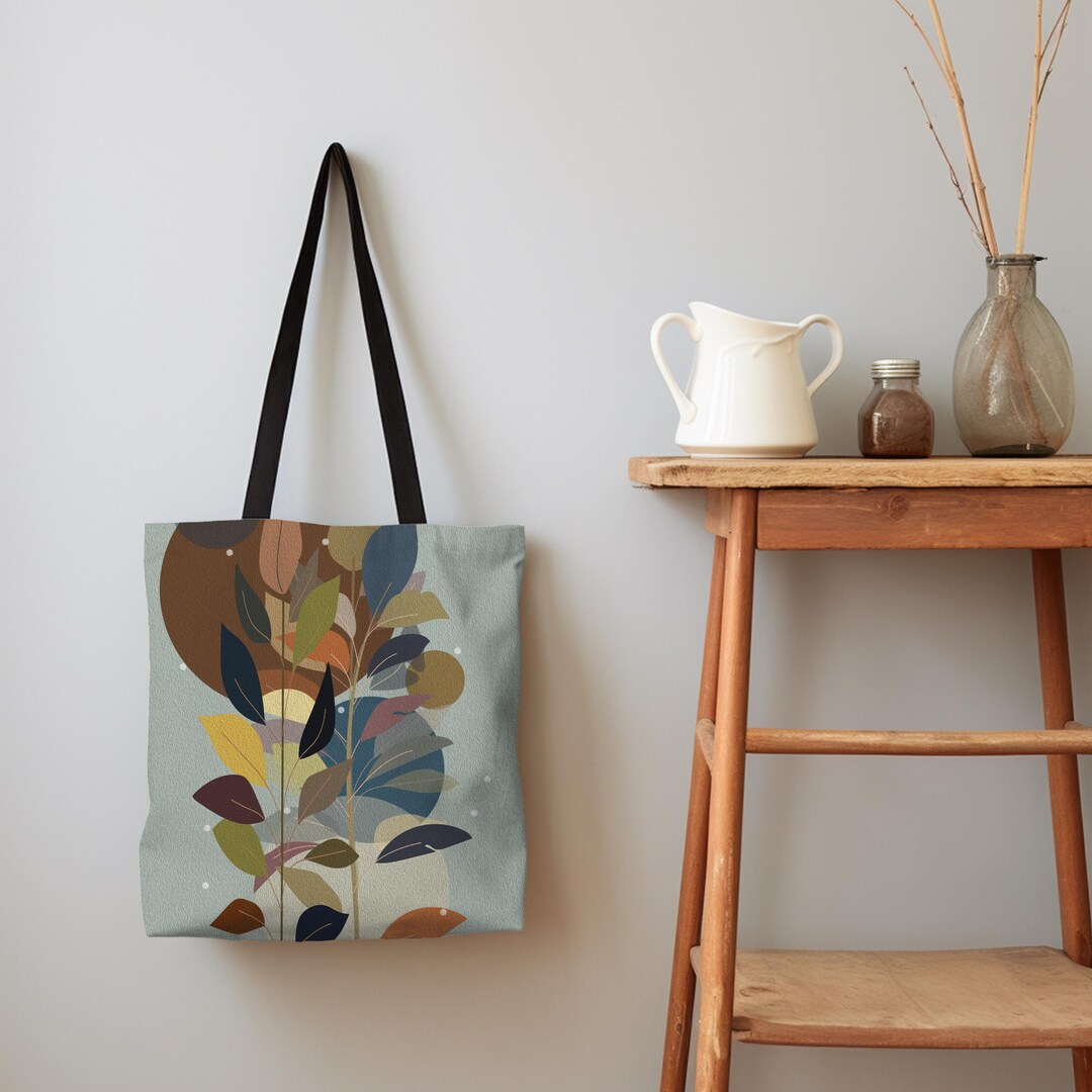 Abstract Botanical AOP Tote Bag, Nature Inspired Reusable Bag ...