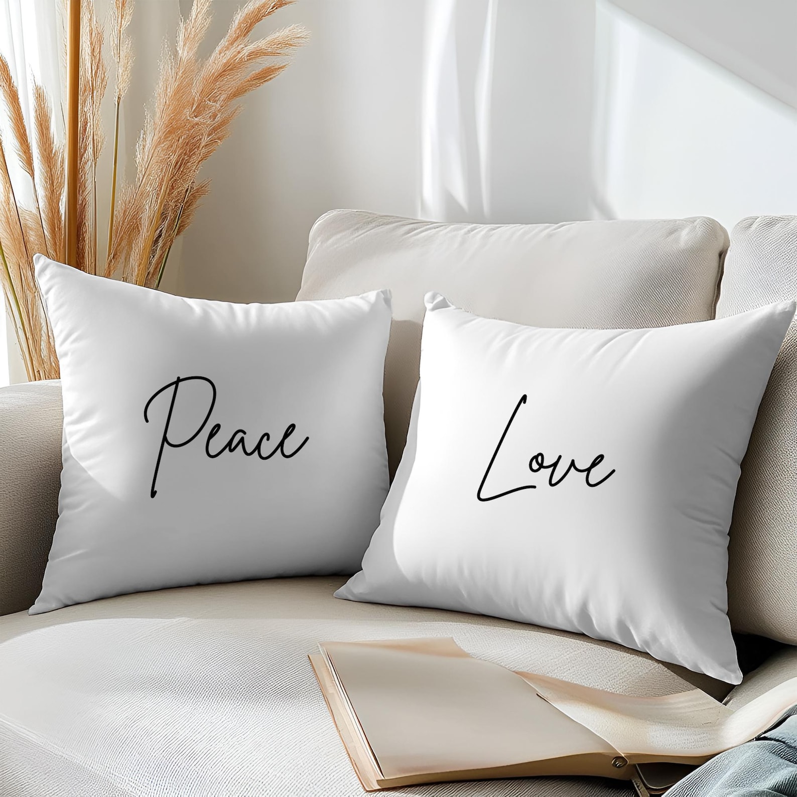 Peace / Love 2 Pillow Set, Décor for Bedroom, Living Room, Couples Gift ...