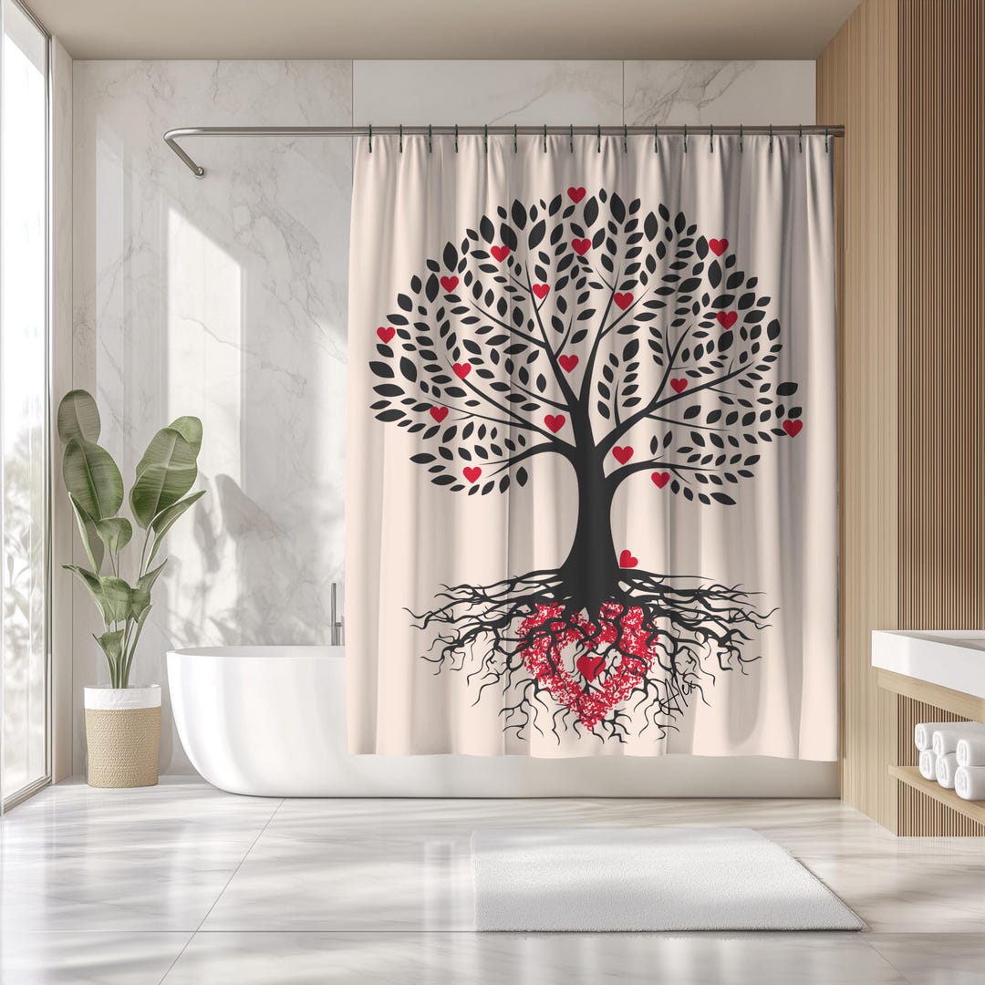 Tree of Life Hidden Custom Name Shower Curtains Love Tree With Red ...