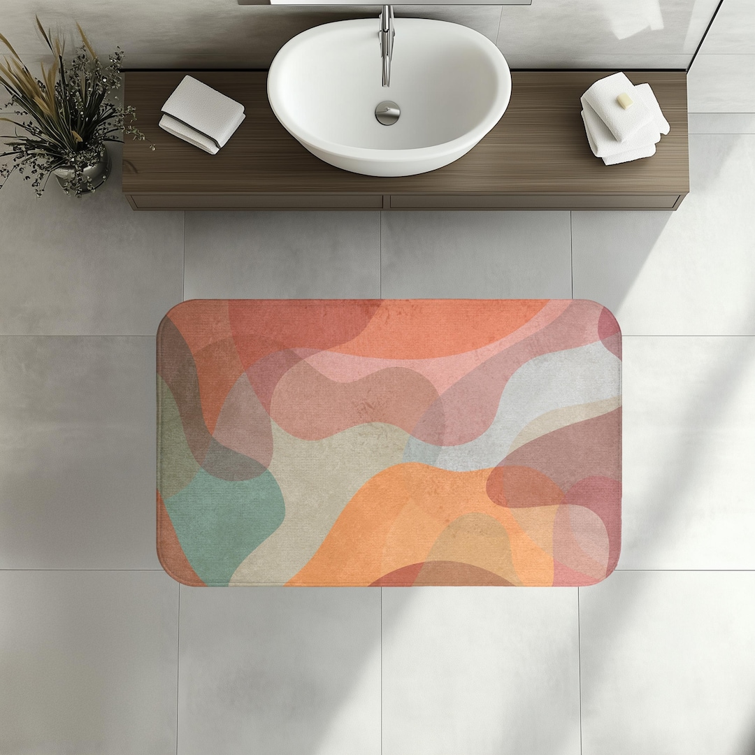Boho Abstract Bath Mat, Memory Foam Bath Rug, Bathroom Decor ...