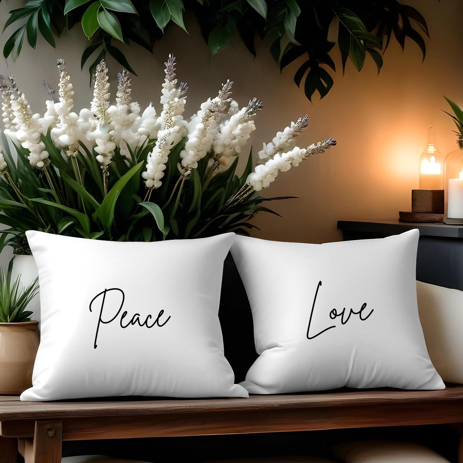 Peace / Love 2 Pillow Set, Décor for Bedroom, Living Room, Couples Gift ...