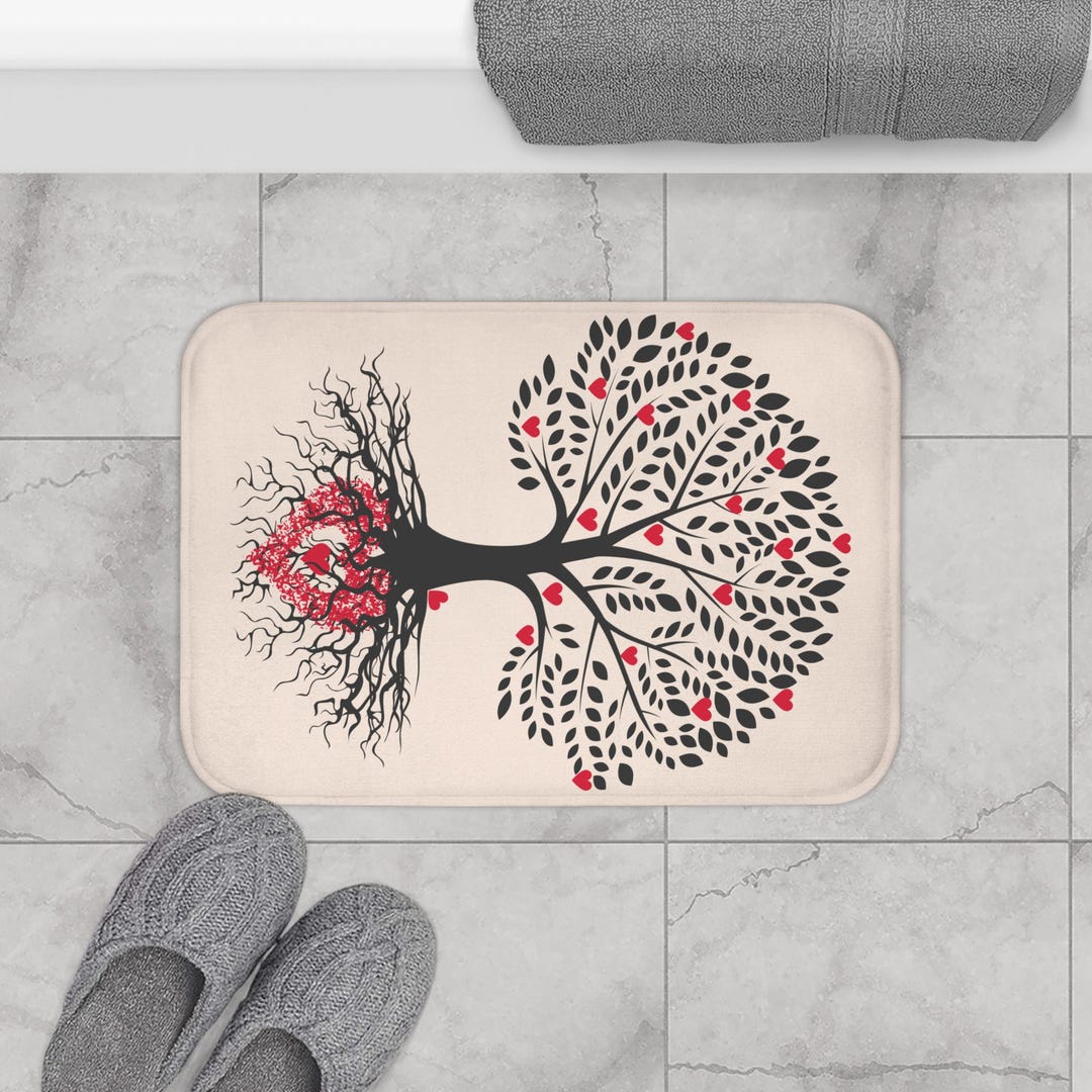 Tree of Life Bath Mat, Love Tree With Red Hearts & Roots, Symbolic Love ...