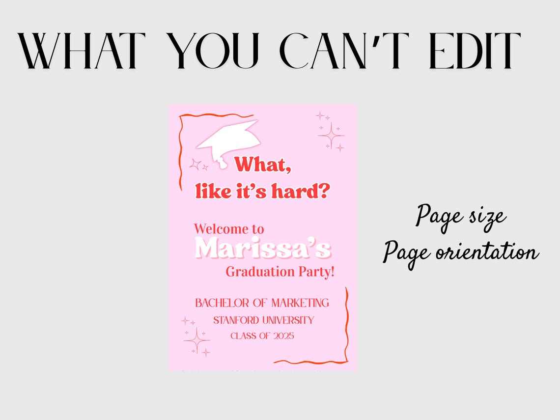 Funny Graduation Welcome Sign: Red & Pink, Editable Template (digital ...
