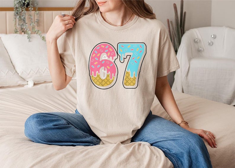 Six Seven Ice Cream Drip Meme Funny Six Seven Gen Alpha Slang T-shirt ...
