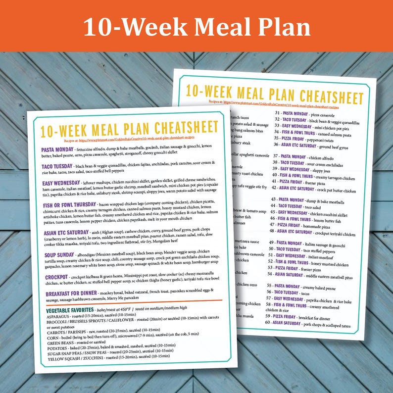 10-week Meal Plan Cheatsheet - Etsy