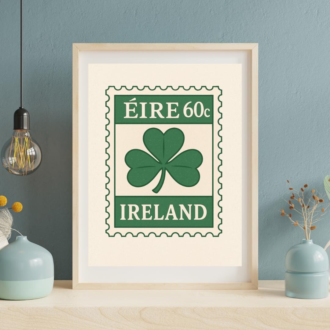 Shamrock Irish Stamp Digital Print – Vintage Éire Wall Art – Printable ...