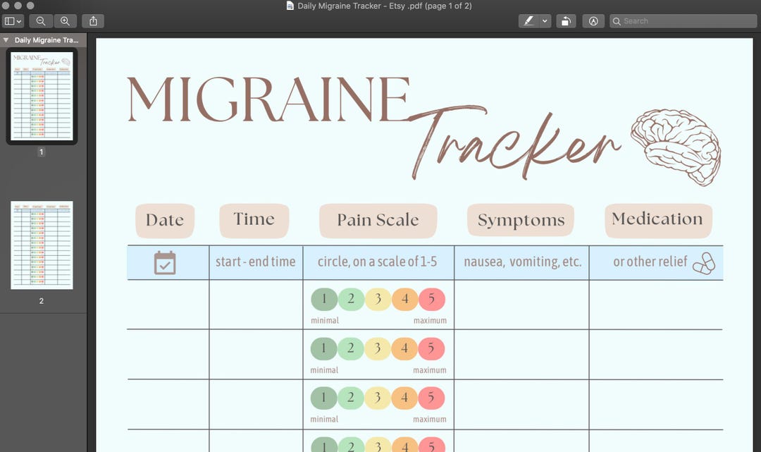 Migraine Tracker Template, Daily, Monthly Journal for Migraines, Pain ...