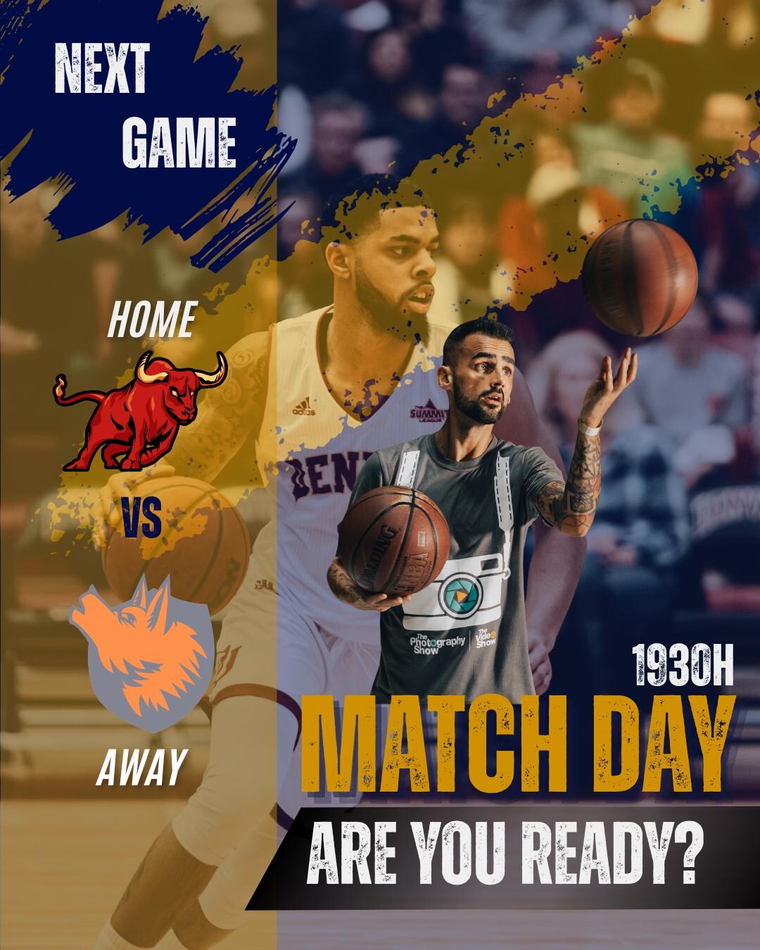 Editable Sports Match Day Poster Template | Blue and Gold Game Day ...