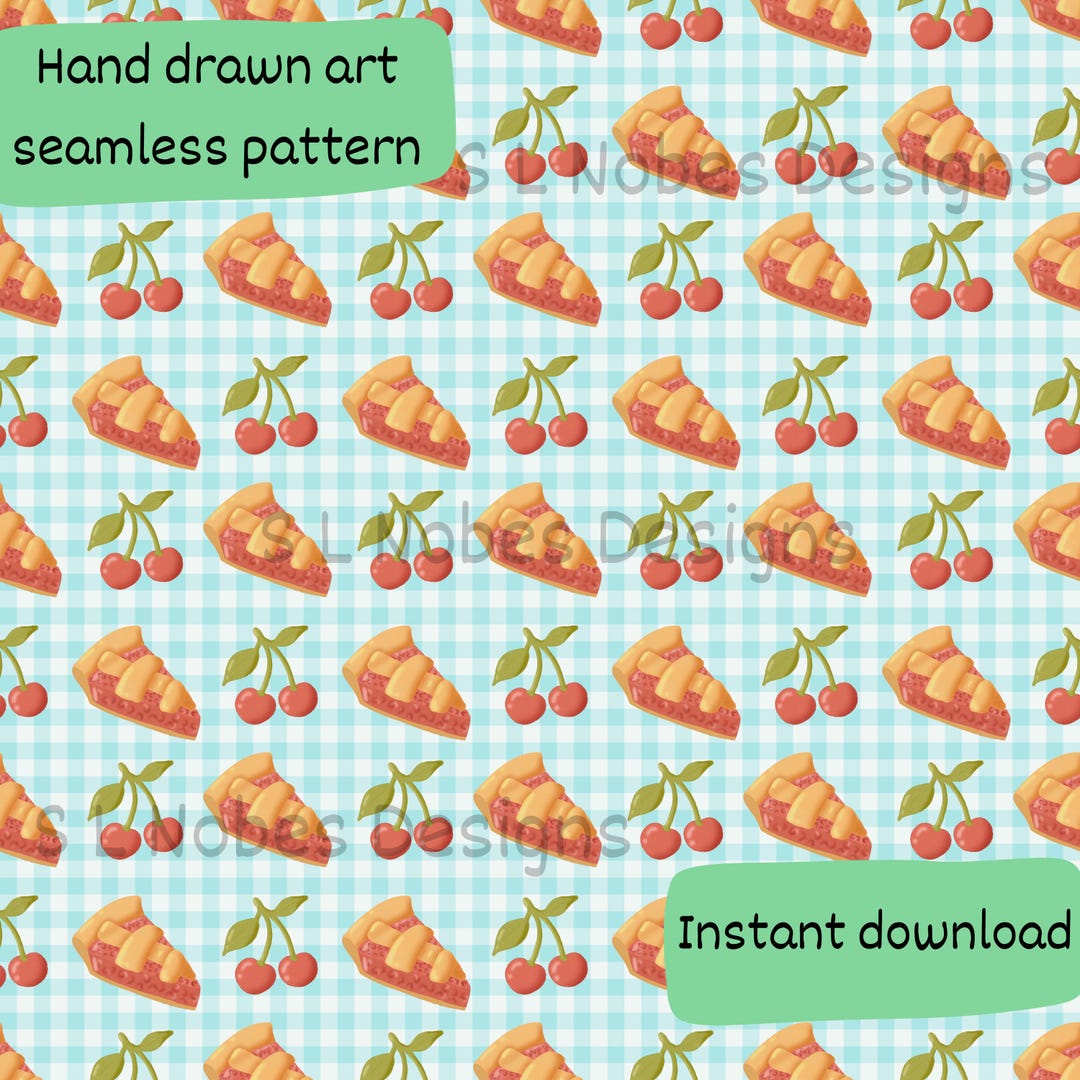 Retro Cherry Pie Seamless Pattern: Gingham Picnic Digital Paper ...