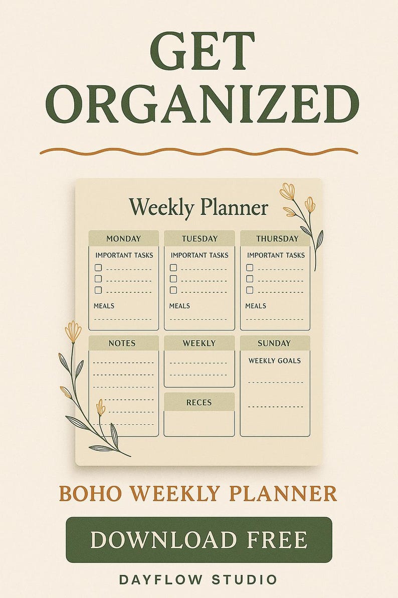 Boho Weekly Planner Printable, Digital A4 PDF Download, Goodnotes and ...