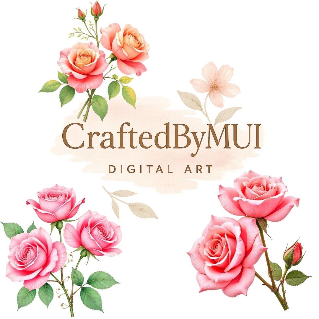 Blush Pink Rose Clipart Set Instant Download Watercolor Flower Bouquet ...