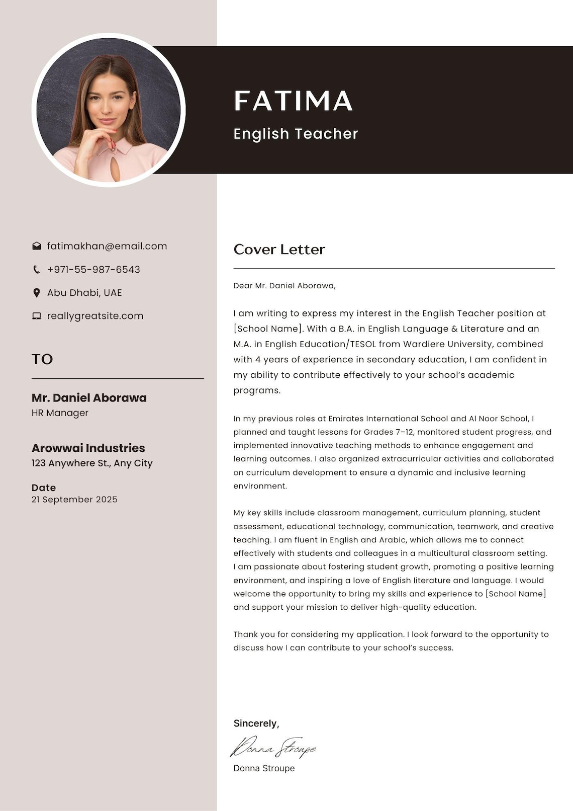 UAE English Teacher CV Template | Gulf Teaching Jobs Resume & Cover ...