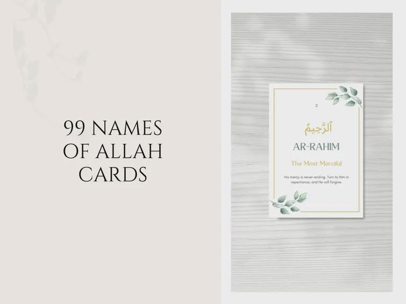99 Names of Allah Flashcards | Islamic Learning Cards (PDF) - Etsy