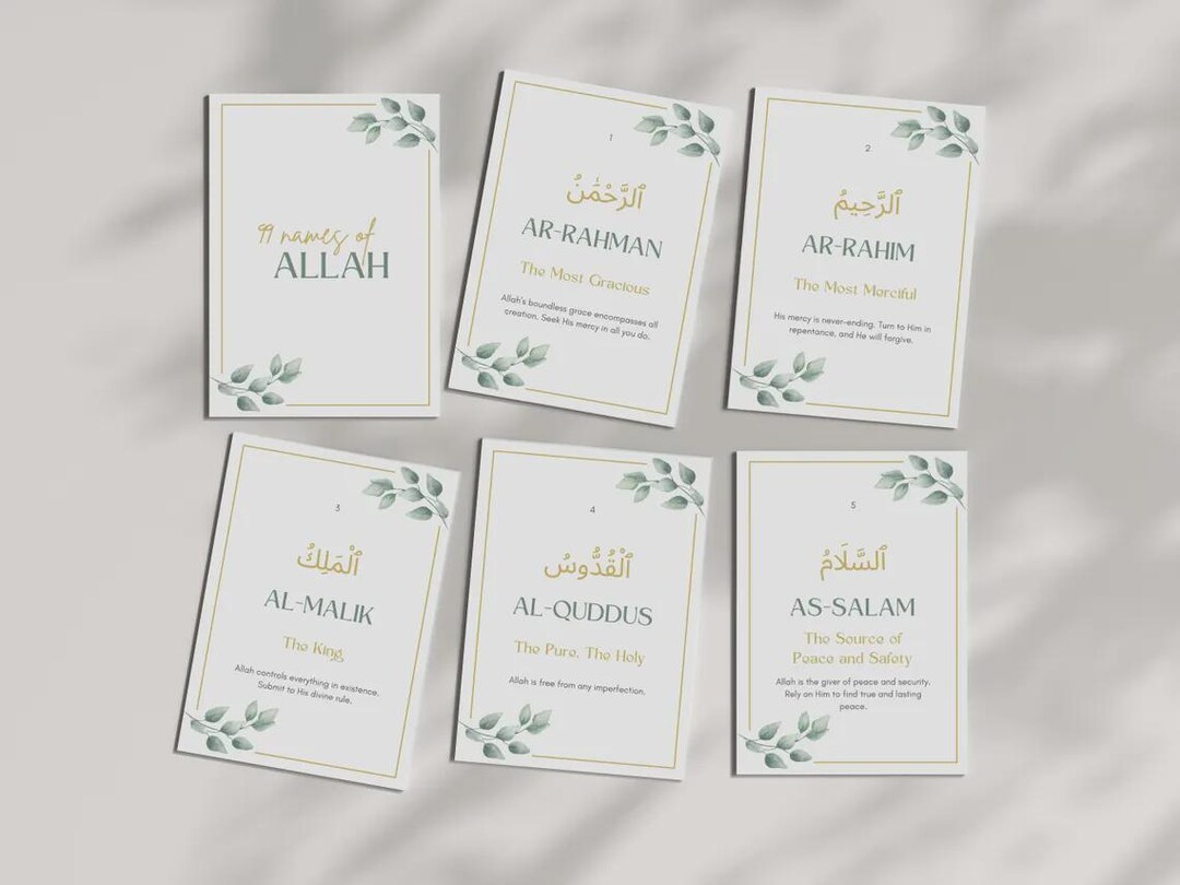 99 Names of Allah Flashcards | Islamic Learning Cards (PDF) - Etsy