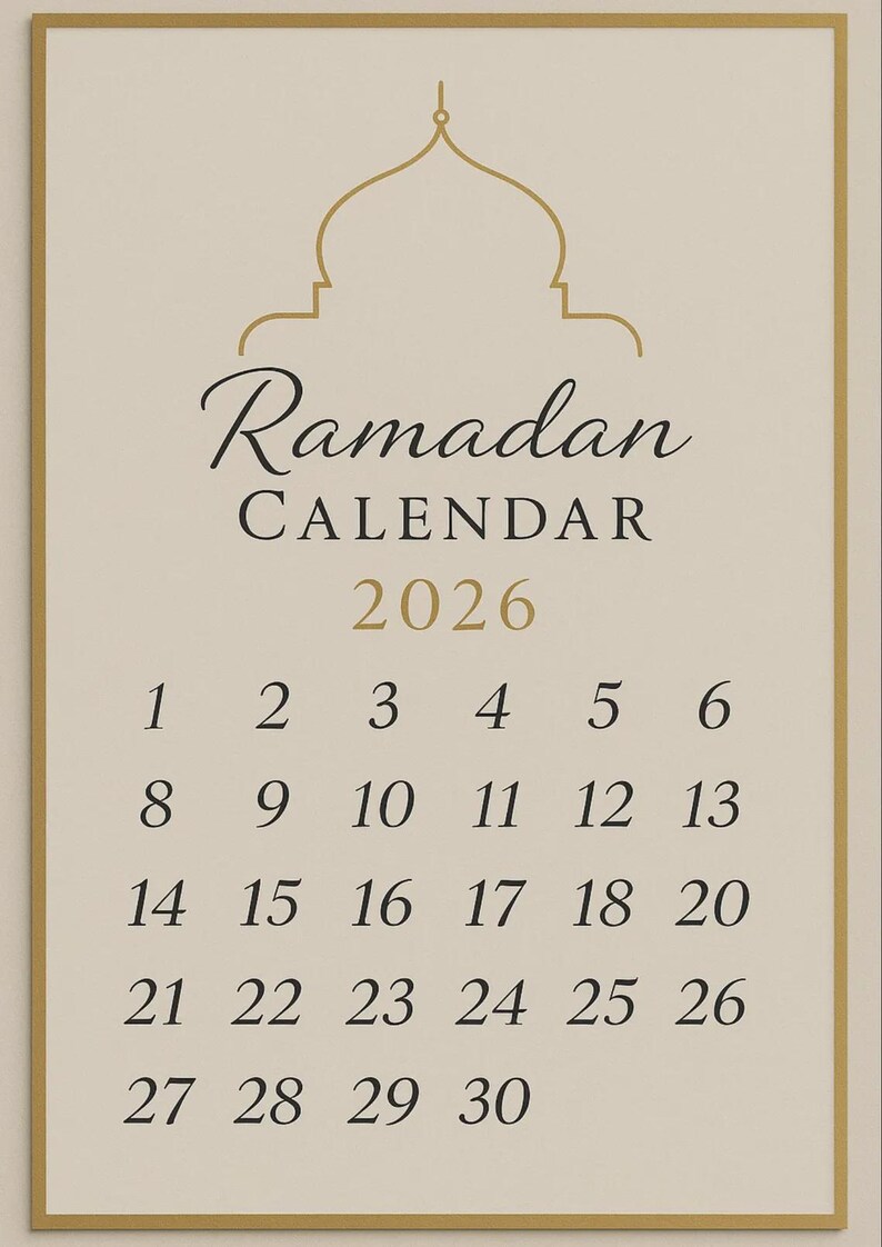 Ramadan Calendar 2026 | Beige Islamic Wall Art Prints (set of 2 ...