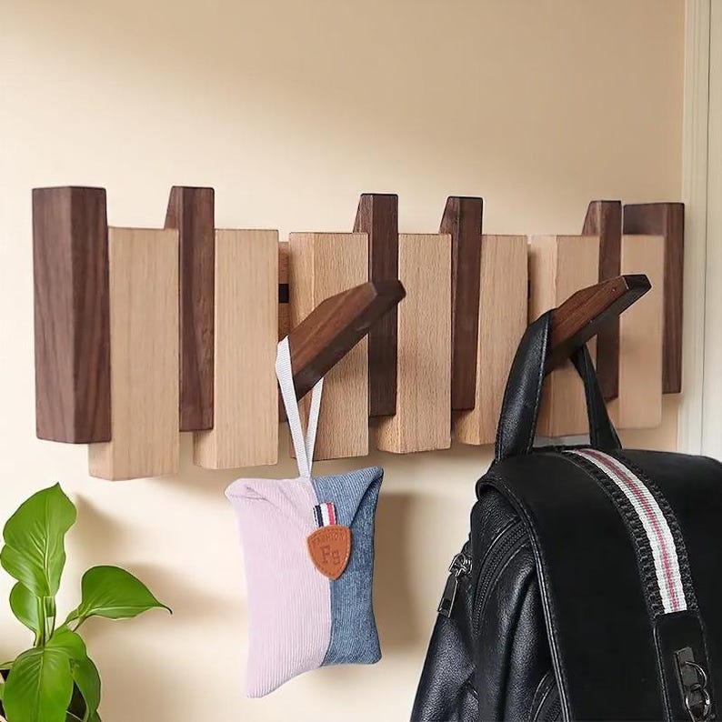 Modern Solid Walnut Wood Piano Coat Rack, Rustic Farmhouse Decor Space ...
