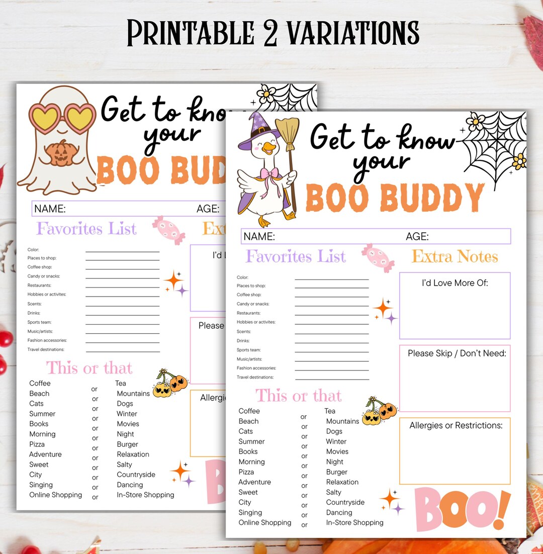 Printable Halloween Questionnaire Boo Buddy All About Me Printable Boo ...