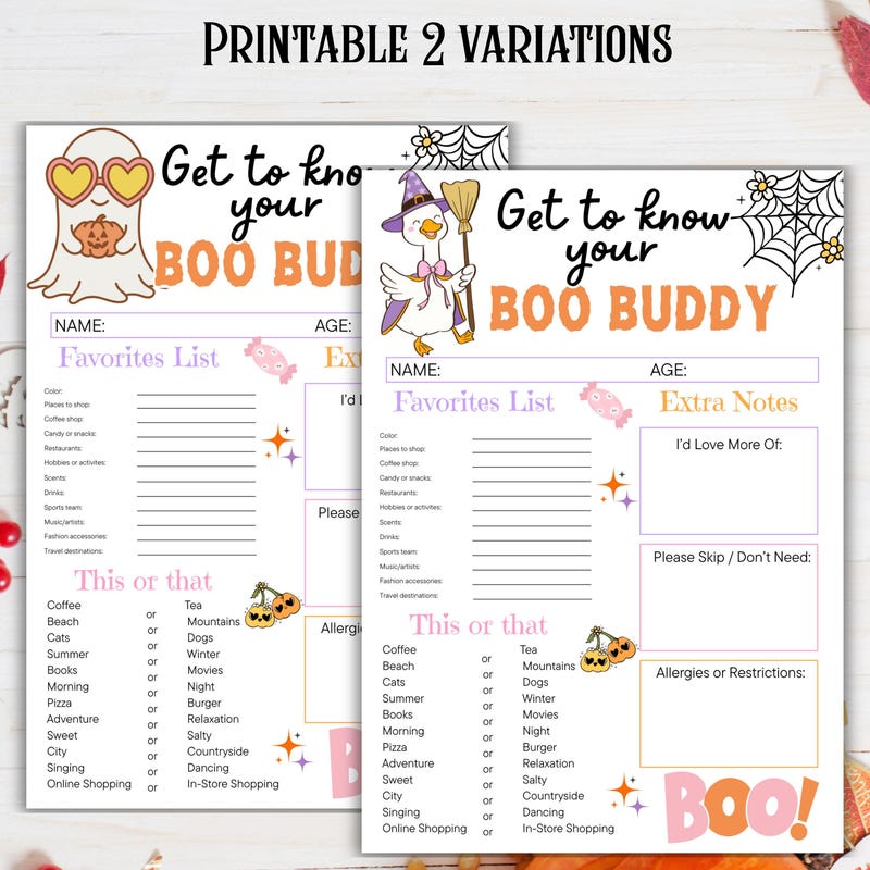 Boo Buddies Questionnaire - Etsy