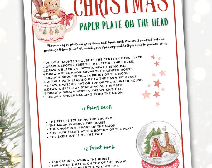 Christmas Plate on Your Head Game, Holiday Drawing Game, Christmas ...